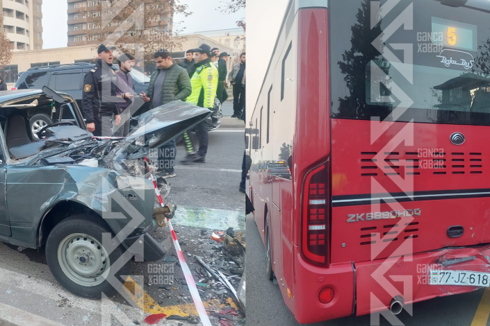 Gəncədə maşın "BakuBuS" avtobusuna çırpıldı, bir nəfər öldü - YENİLƏNİB ...